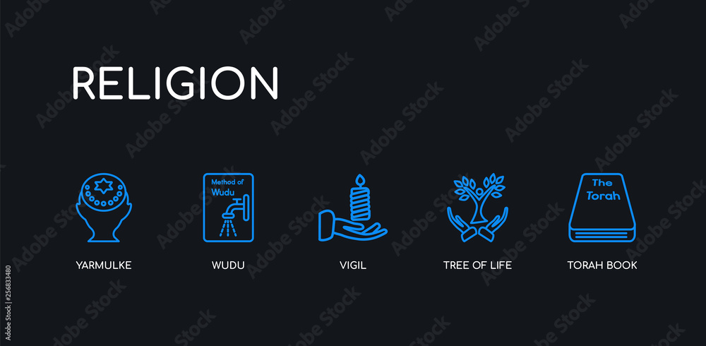 5 outline stroke blue torah book, tree of life, vigil, wudu, yarmulke ...
