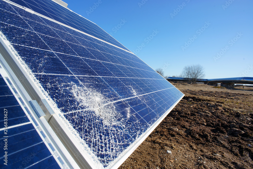 Broken destroyed solar panel Stock Photo | Adobe Stock