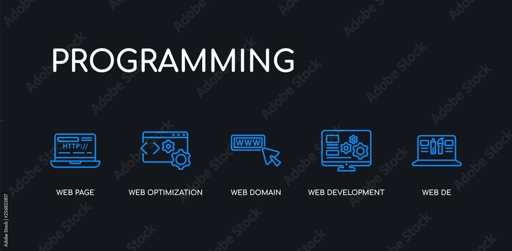5 outline stroke blue web de, web development, web domain, optimization ...