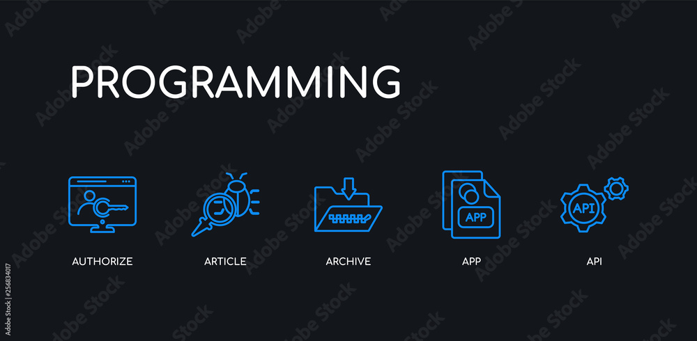 5 outline stroke blue api, app, archive, article, authorize icons from ...