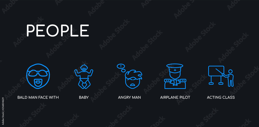 Vecteur Stock 5 outline stroke blue acting class, airplane pilot, angry ...