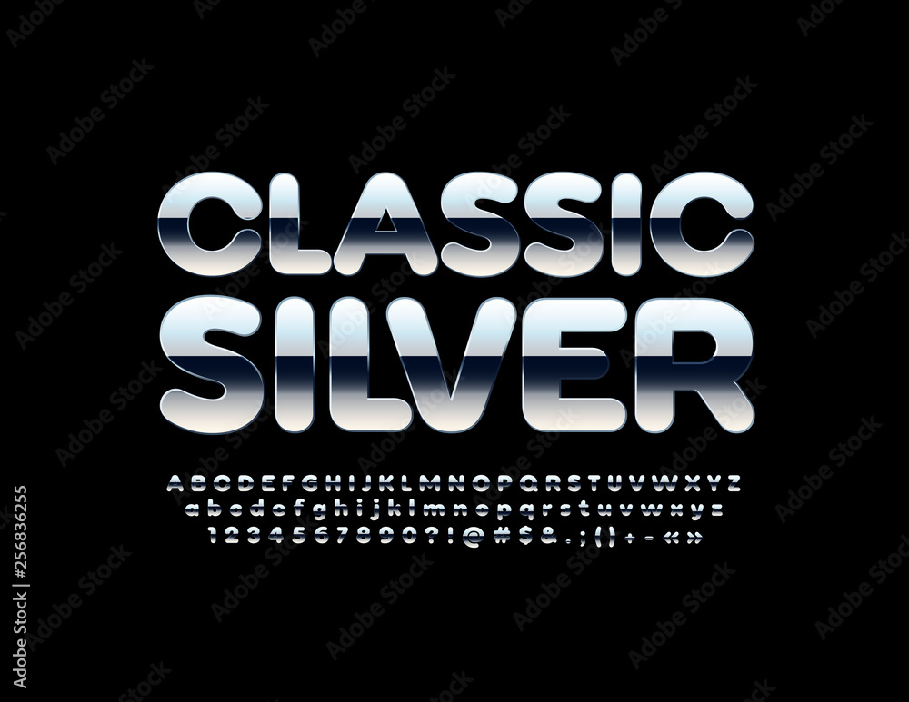Vector Classic Silver Alphabet Letters, Numbers and Symbols. Chic metal ...