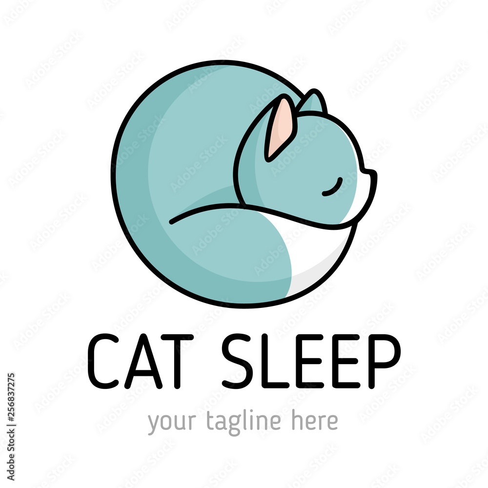 Cat Sleep logo design. Vector illustration Stock Vector | Adobe Stock