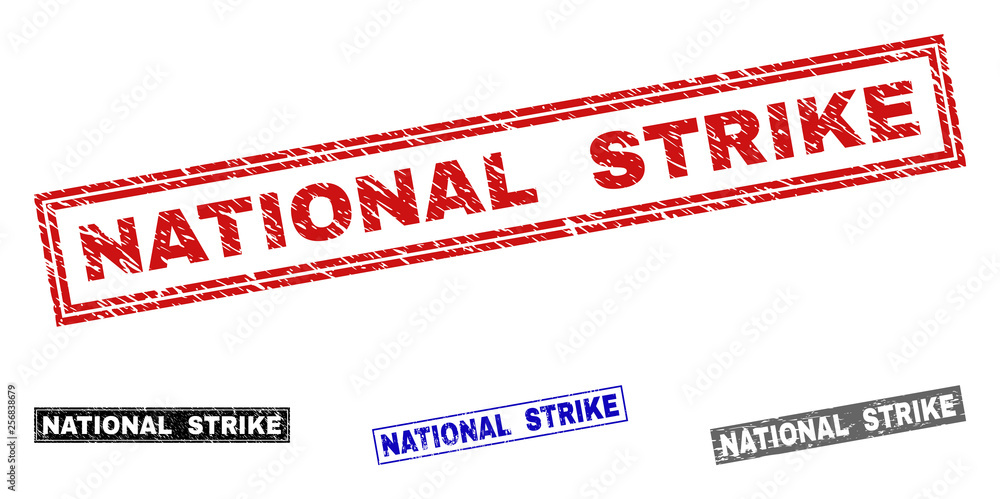 Grunge NATIONAL STRIKE rectangle stamp seals isolated on a white ...