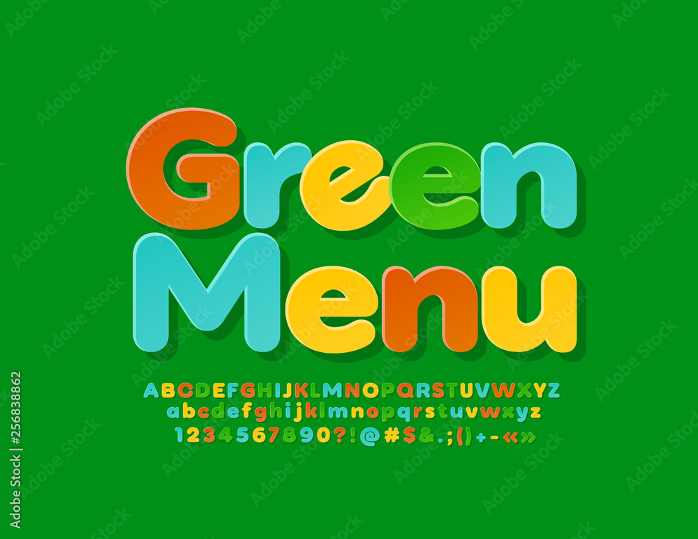 Vector colorful text Green Menu with trendy Alphabet Letters, Numbers ...