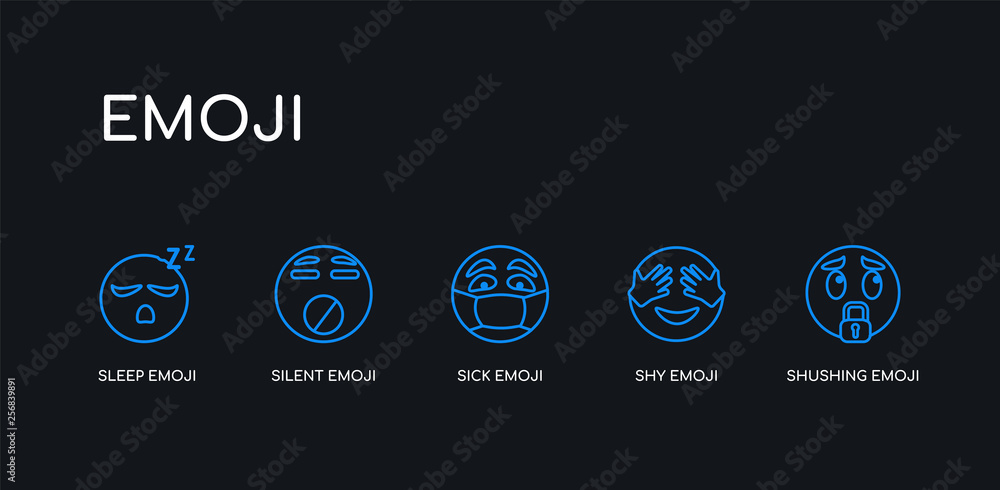 5 outline stroke blue shushing emoji, shy emoji, sick emoji, silent ...