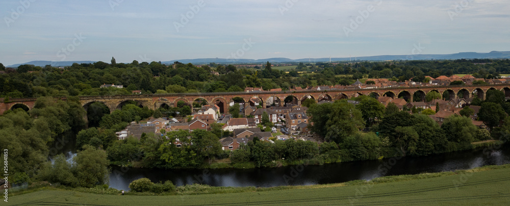 The historic market town of Yarm in North Yorkshire with its red brick ...