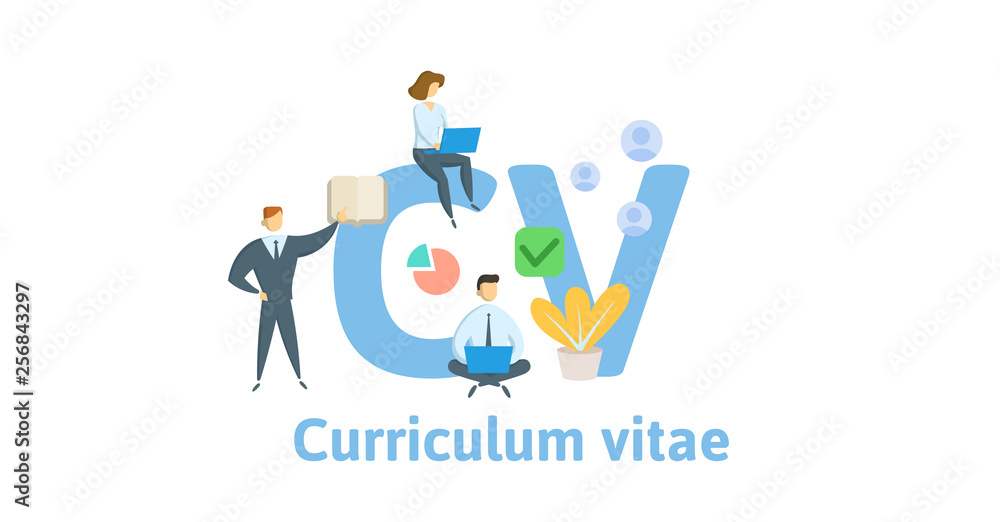 CV, Curriculum Vitae. Concept with keywords, letters and icons. Colored ...