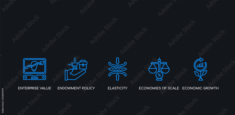 5 outline stroke blue economic growth, economies of scale, elasticity ...