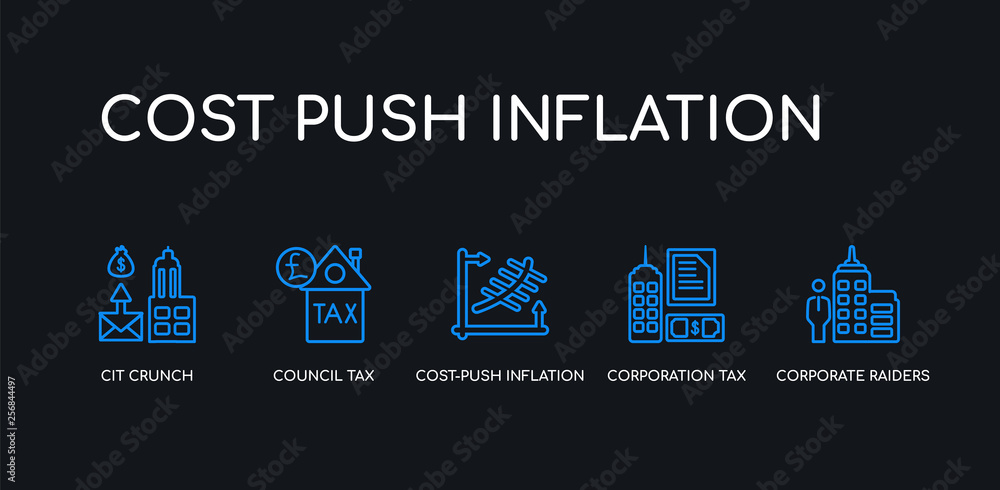5 outline stroke blue corporate raiders, corporation tax, cost-push ...