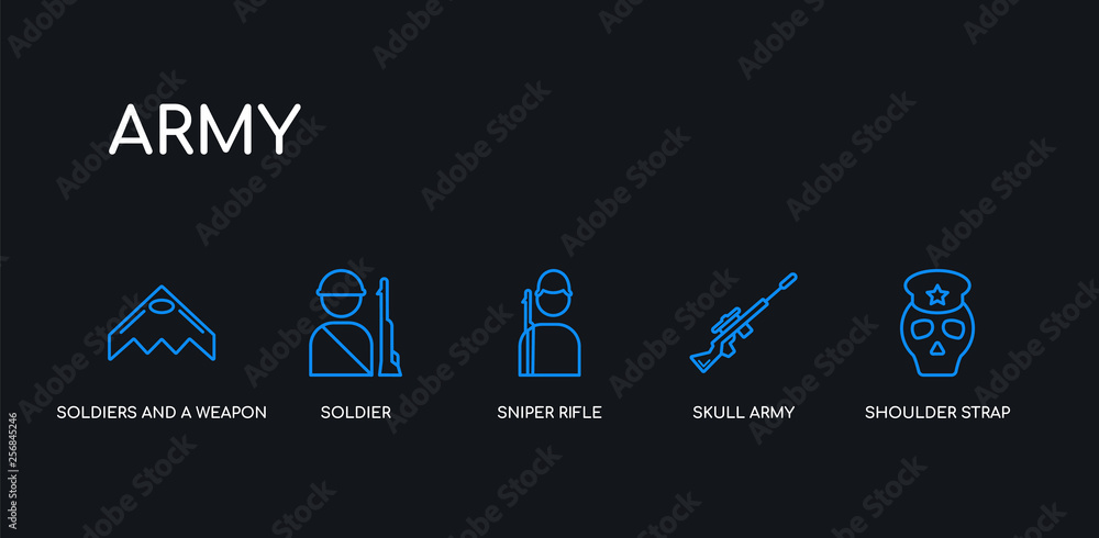 5 outline stroke blue shoulder strap, skull army, sniper rifle, soldier ...