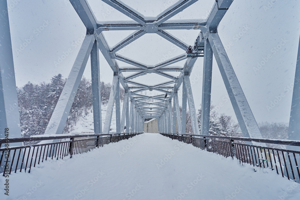Foto de Beautiful scenic of Blue River bridge near Shirahige waterfalls ...