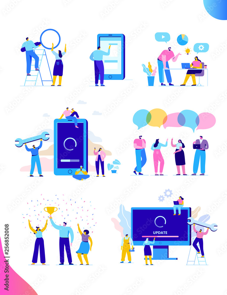 Creative team characters flat vector set. Discussion people. Office ...