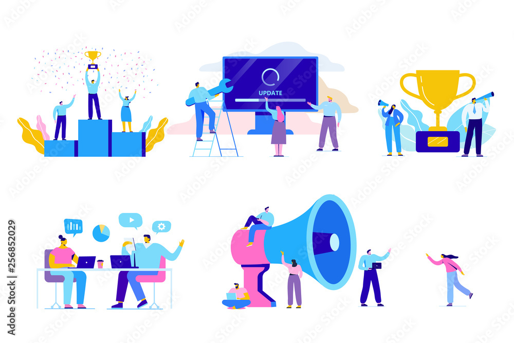 Creative team characters flat vector set. Discussion people. Office ...