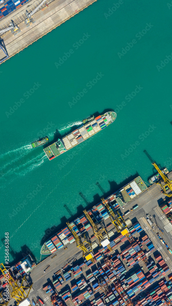 Container ship in export and import business logistics and ...