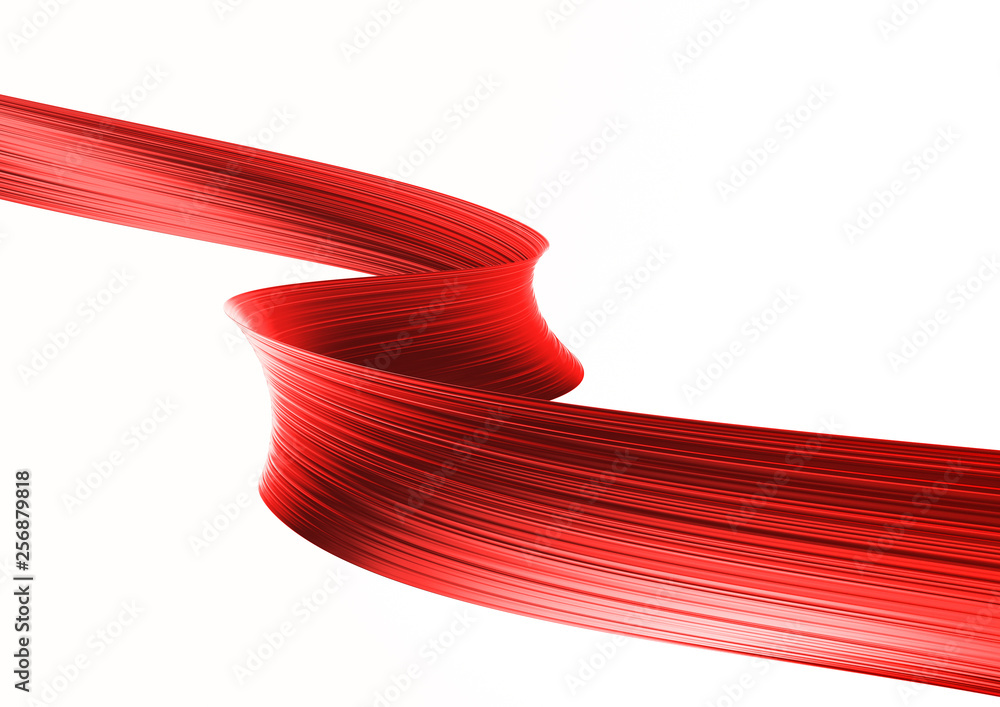 3d render red metallic ribbon isolated on white background. Foil shape ...