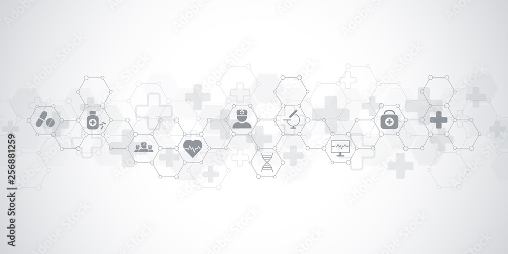 Abstract medical background with flat icons and symbols. Concepts and ...