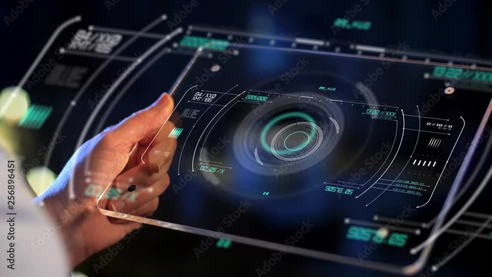 technology, virtual effects and programming concept - hand holding ...