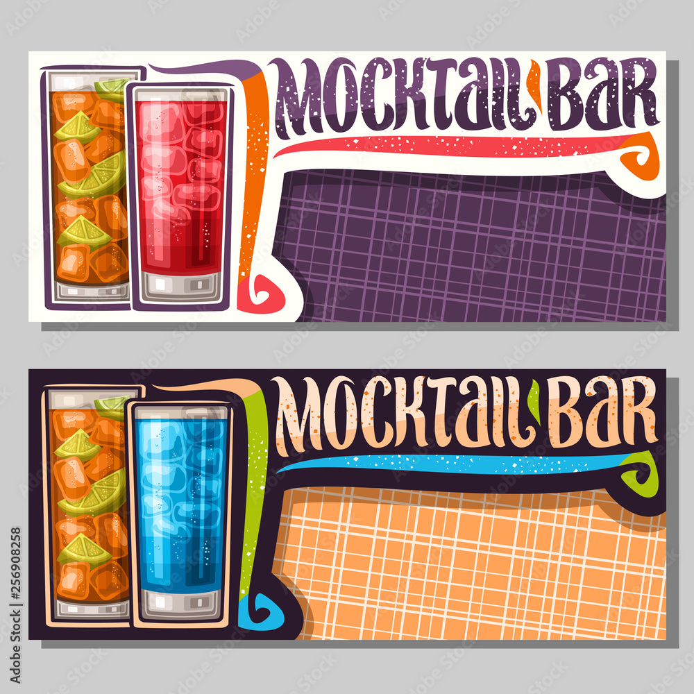 Vector banners for Mocktail Bar with copy space, 2 non alcoholic drinks ...