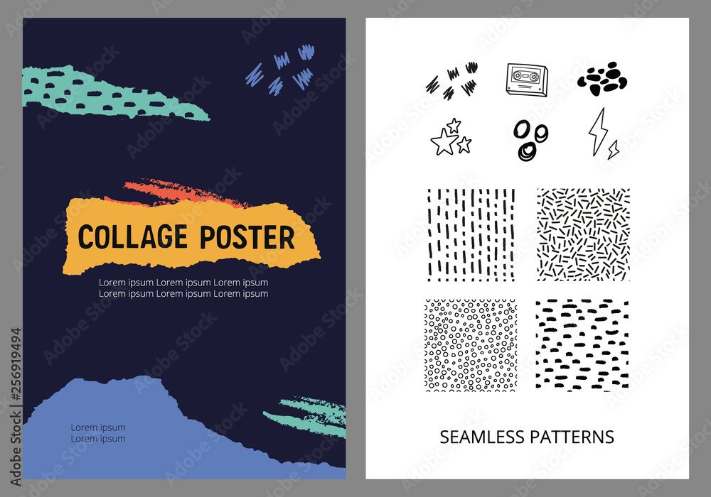 Vector template for a poster or a flyer. Collage concept. Seamless ...