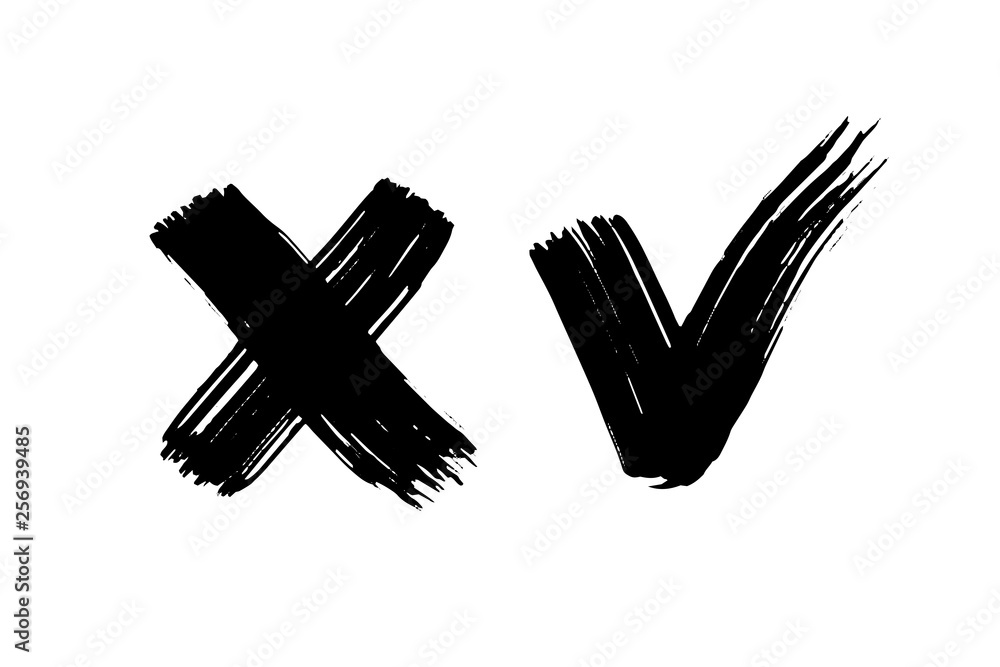 Hand drawn brushed check mark icons. Grunge texture. Stock Vector ...