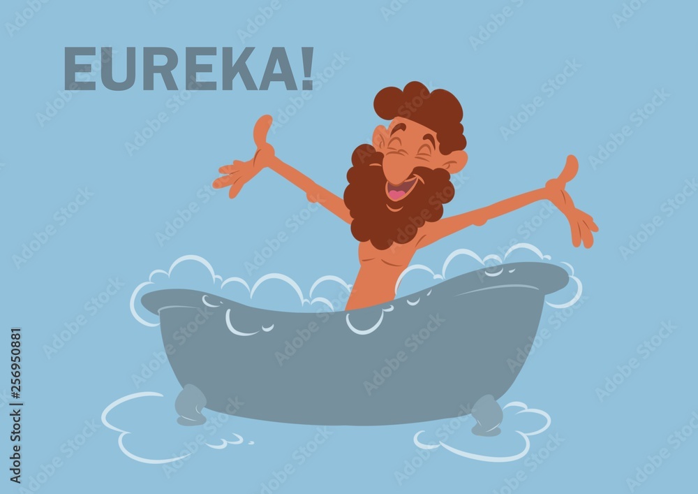 Eureka archimedes greek bathroom water physics cartoon illustration ...