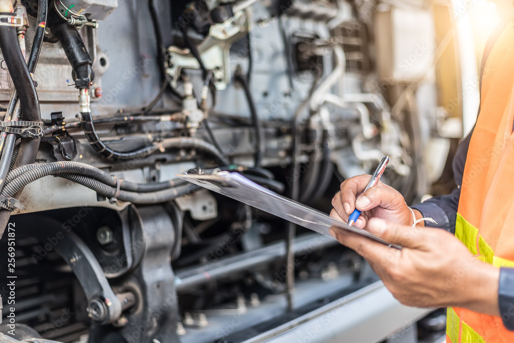 Preforming a pre-trip inspection on a truck,Concept preventive ...