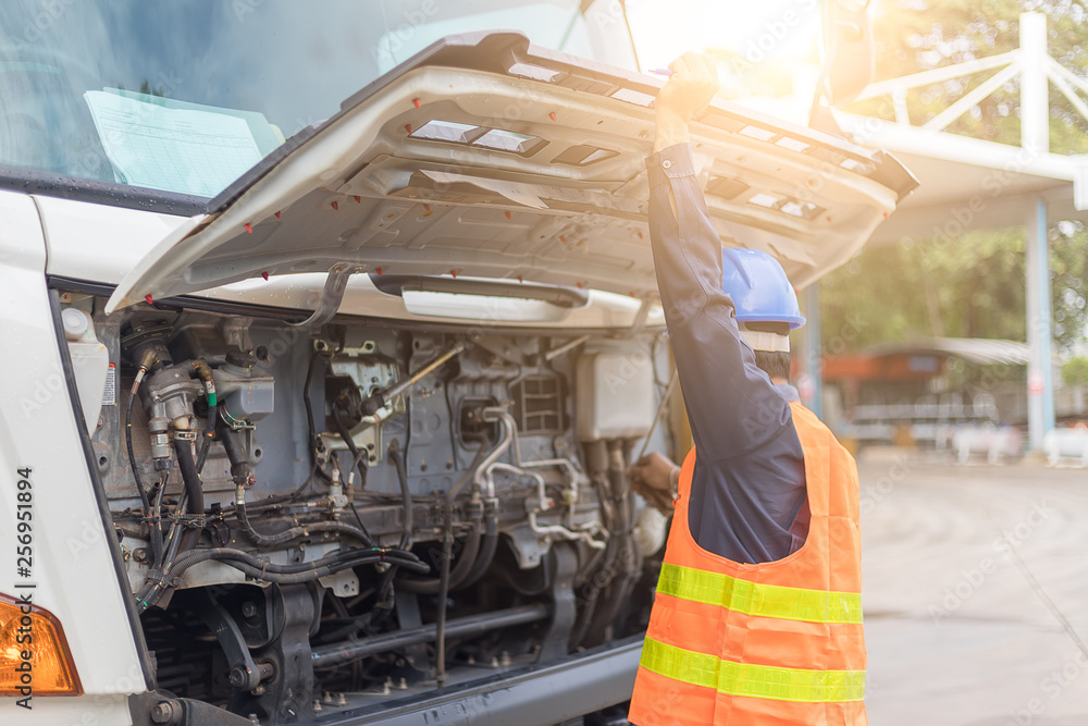 Preforming a pre-trip inspection on a truck,Concept preventive ...