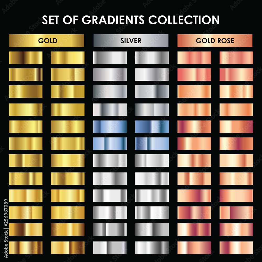 Set of gold, silver, gold rose palette. Collection colorful gradient ...