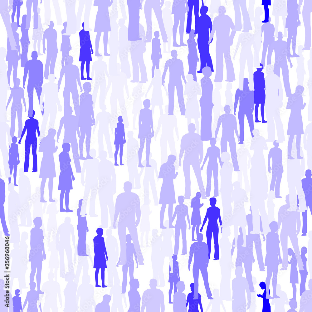 Seamless texture with people silhouettes. Texture with blue people ...