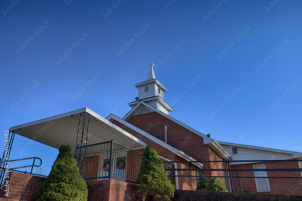 "Blue Ridge Mountain Church" 100 year old brick church afternoon blue ...