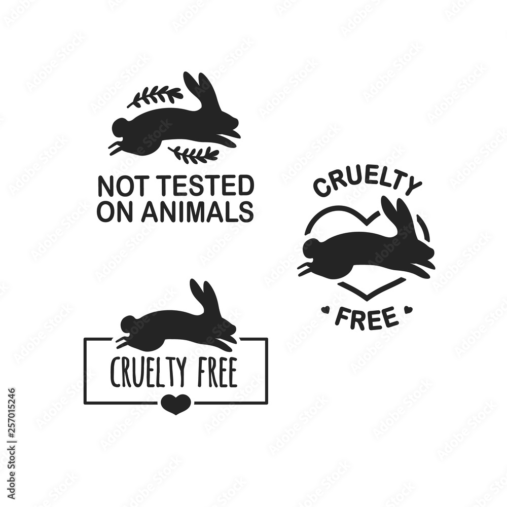Set animal logo cruelty free. Sign with silhouette rabbit and flower ...