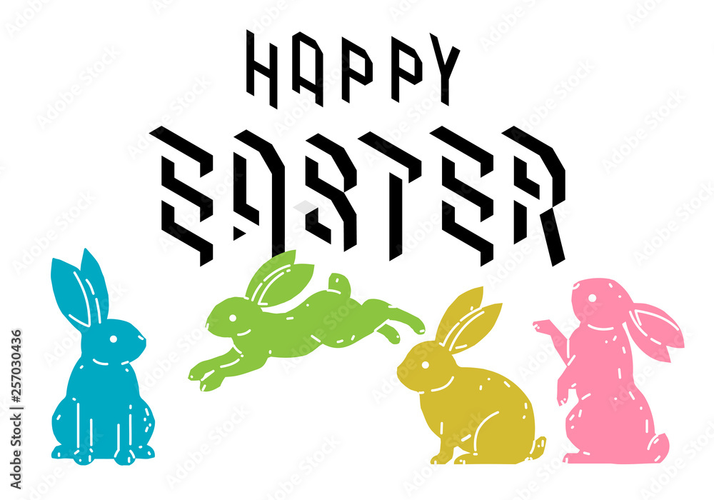 Happy Easter with cute bunny rabbits line art vector drawing, hand ...