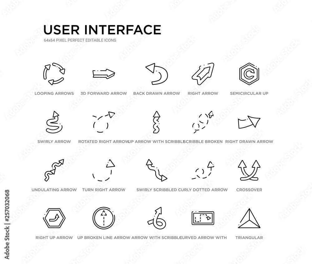 Vecteur Stock Set Of 20 Line Icons Such As Swirly Scribbled Arrow Turn Vecteur Stock Set Of 20 Line Icons Such As Swirly Scribbled Arrow Turn
