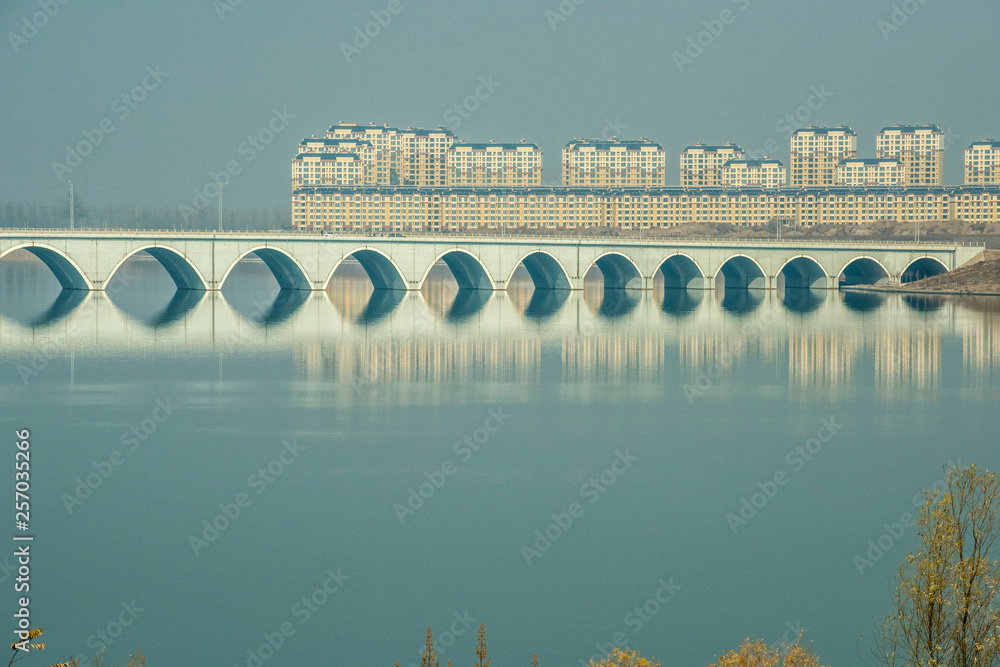 Bridge Building, River, Urban Skyline Scenery in China Stock Photo ...