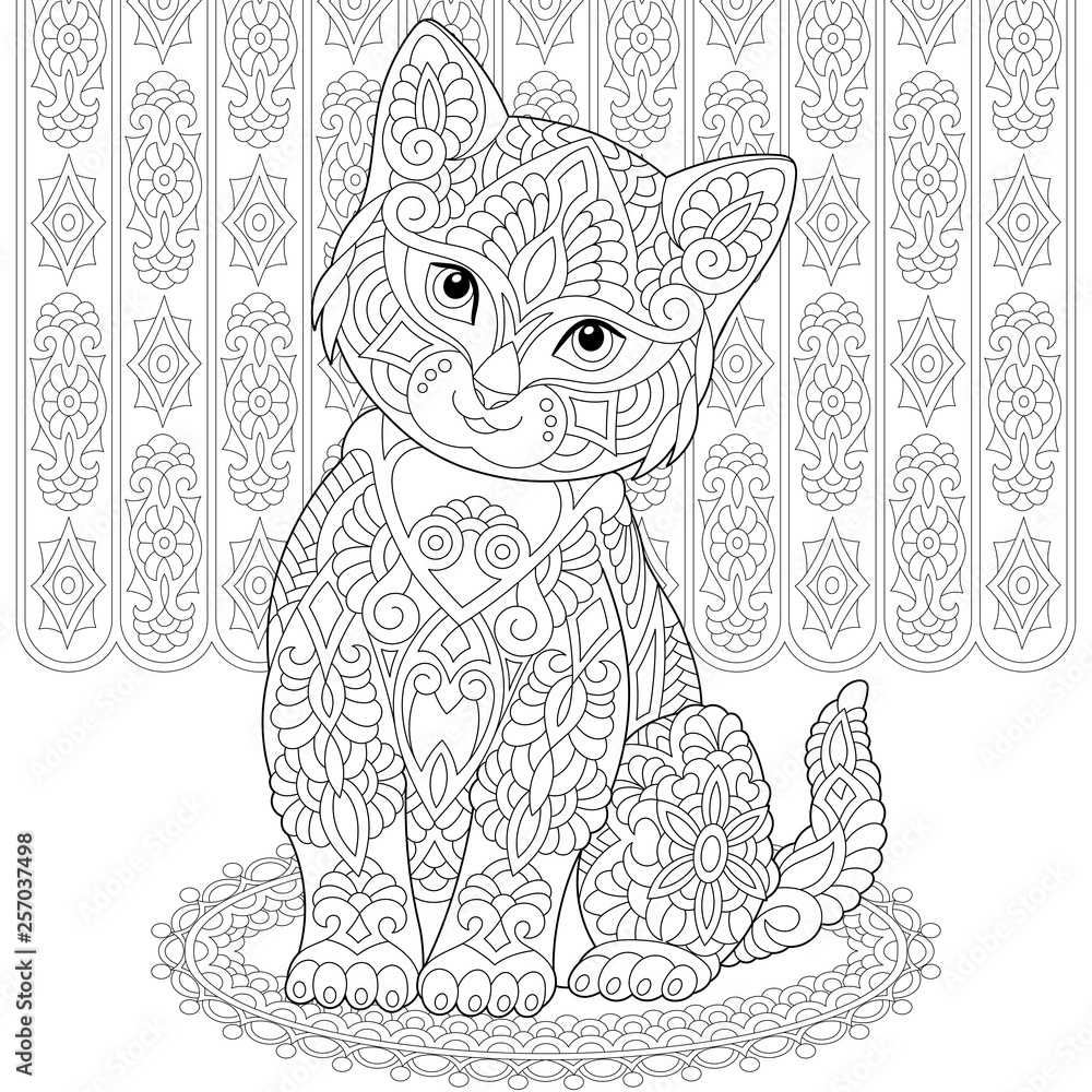 zentangle cat coloring page Stock Vector | Adobe Stock