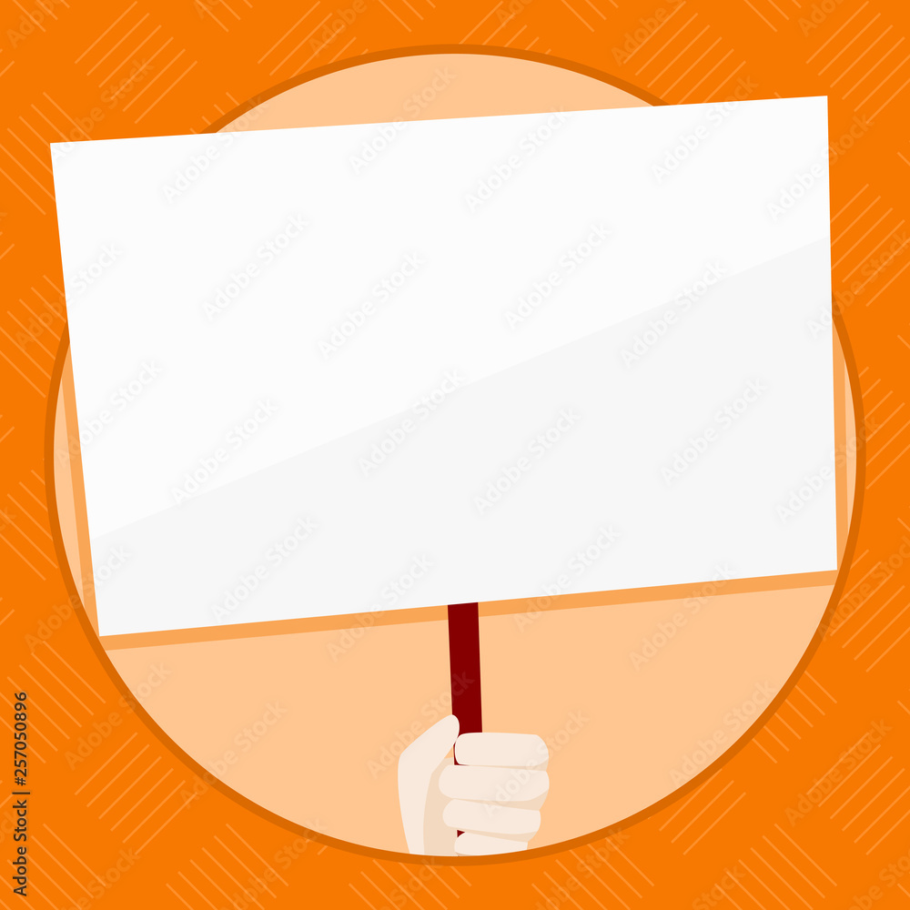 Hand Holding Blank White Placard Supported by Handle for Social ...