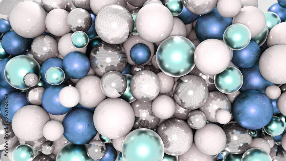 Abstract blue and silver texture balls shapes animation. 4k computer ...