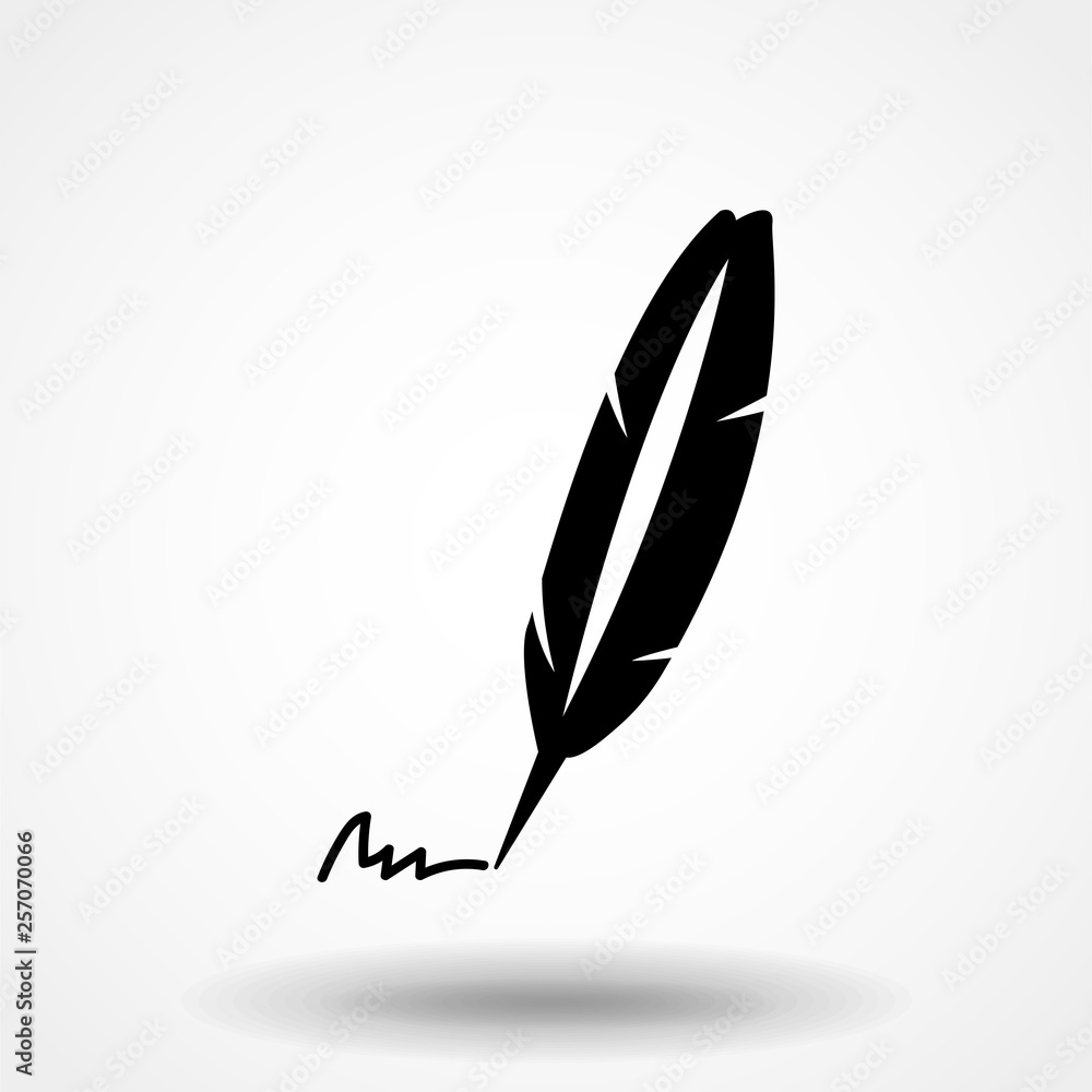 Feather quill pen signing signature flat vector icon for apps and ...