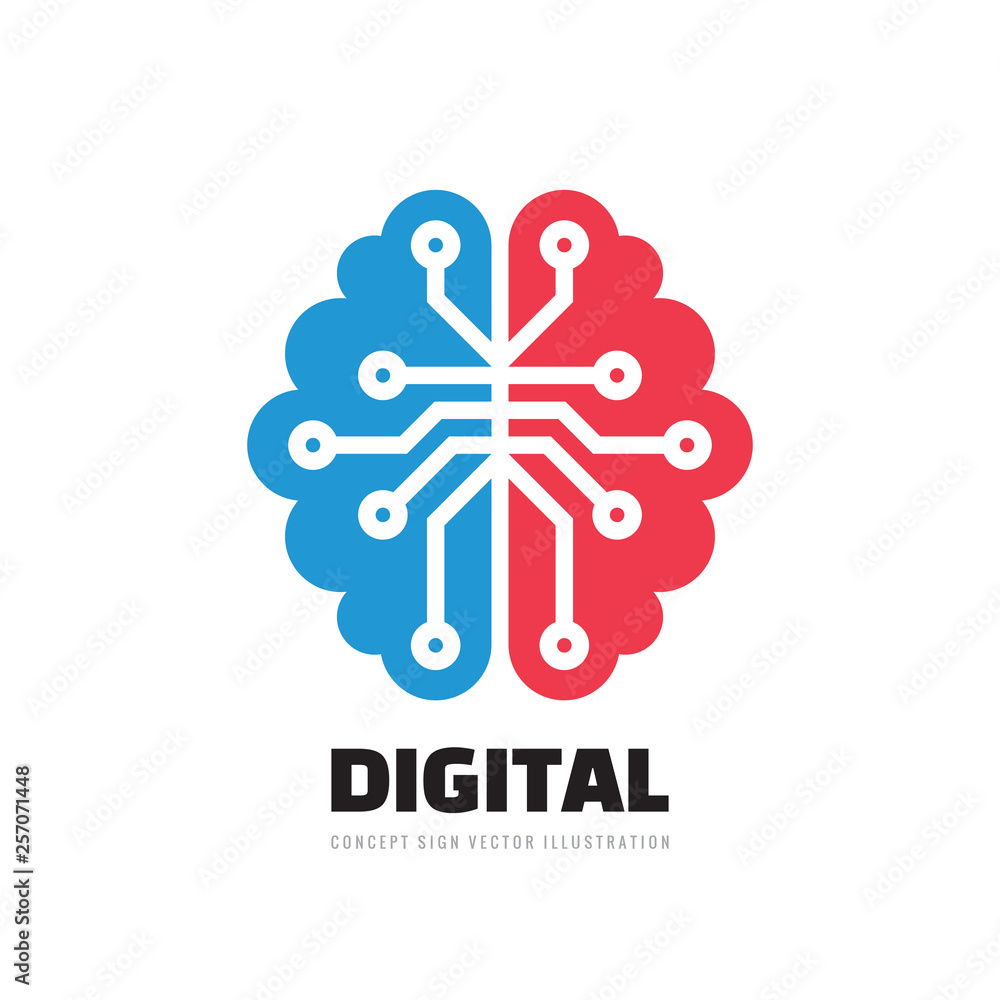 Digital human brain - vector logo template concept illustration. Mind ...