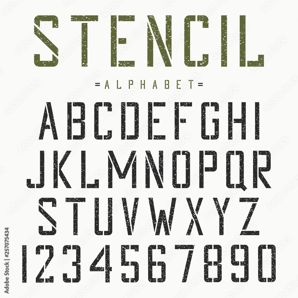 Stencil Font Alphabet And Numbers For Stencil plate Vintage Grunge