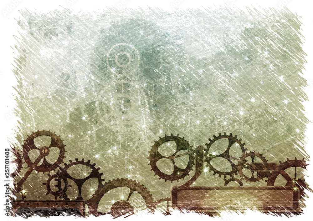 Retro cogs gears and wheels, Frame background. Old steampunk retro ...