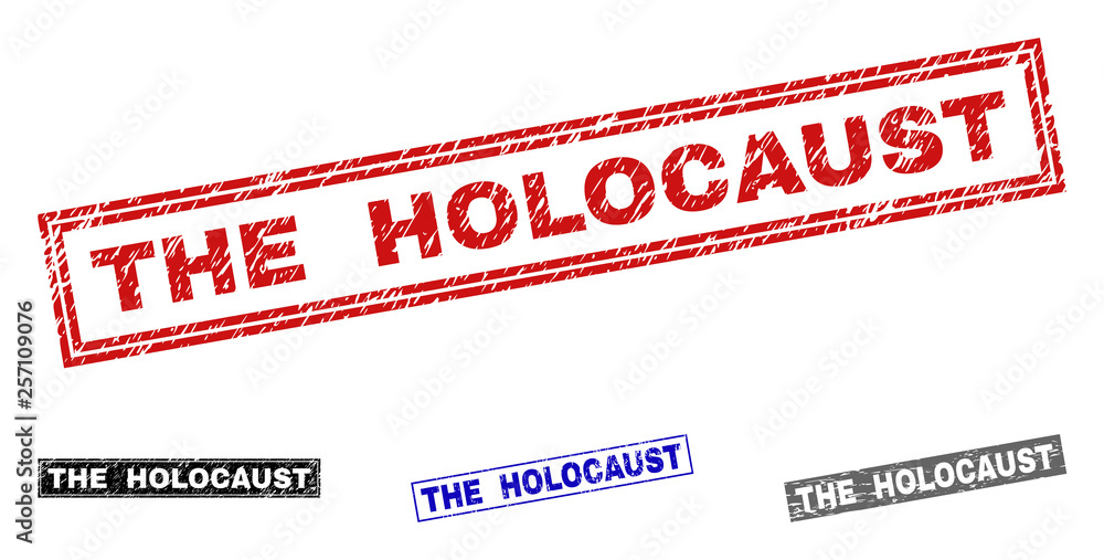 Grunge THE HOLOCAUST rectangle stamp seals isolated on a white ...