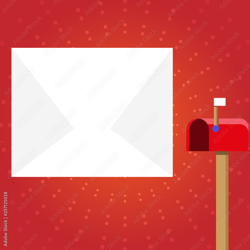 Blank Big White Envelope and Open Red Mailbox with Small Flag Up ...