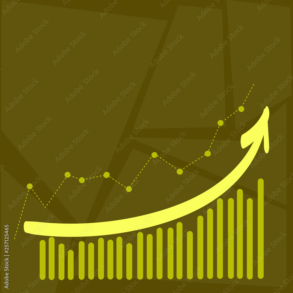 Combination of Colorful Column and Line Graphic Chart with Arrow Going ...