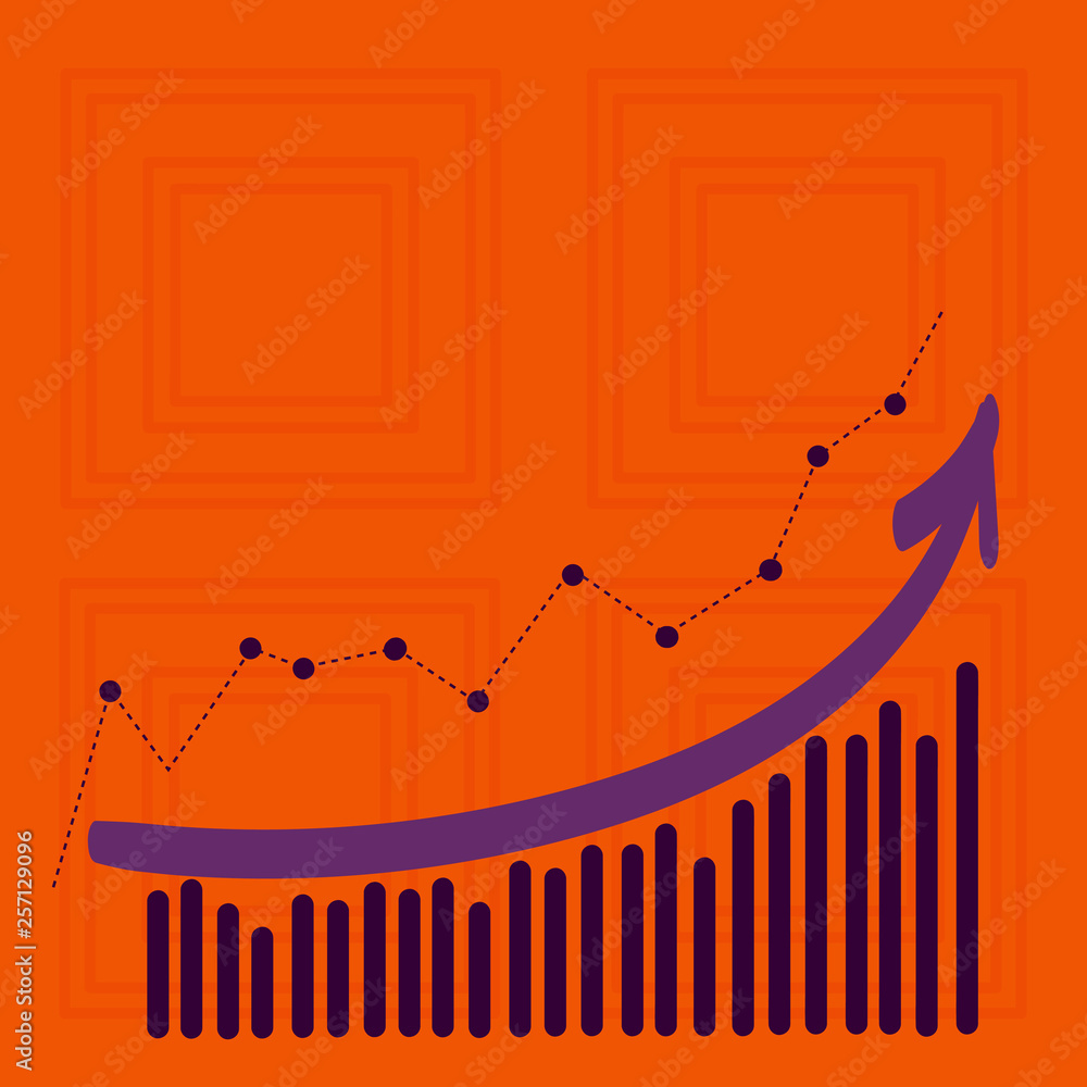 Combination of Colorful Column and Line Graphic Chart with Arrow Going ...