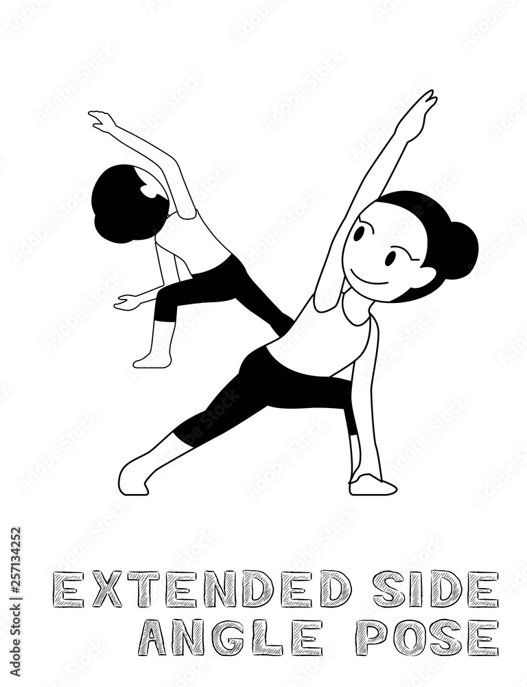 Yoga Extended Side Angle Pose Cartoon Vector Illustration Monochrome ...