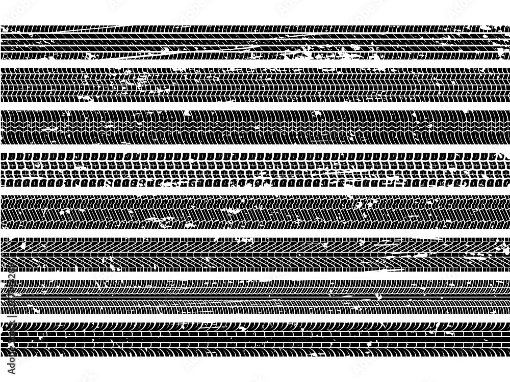 Vehicle tire tracks. Tread grunge track wheel trace trail dirty road ...