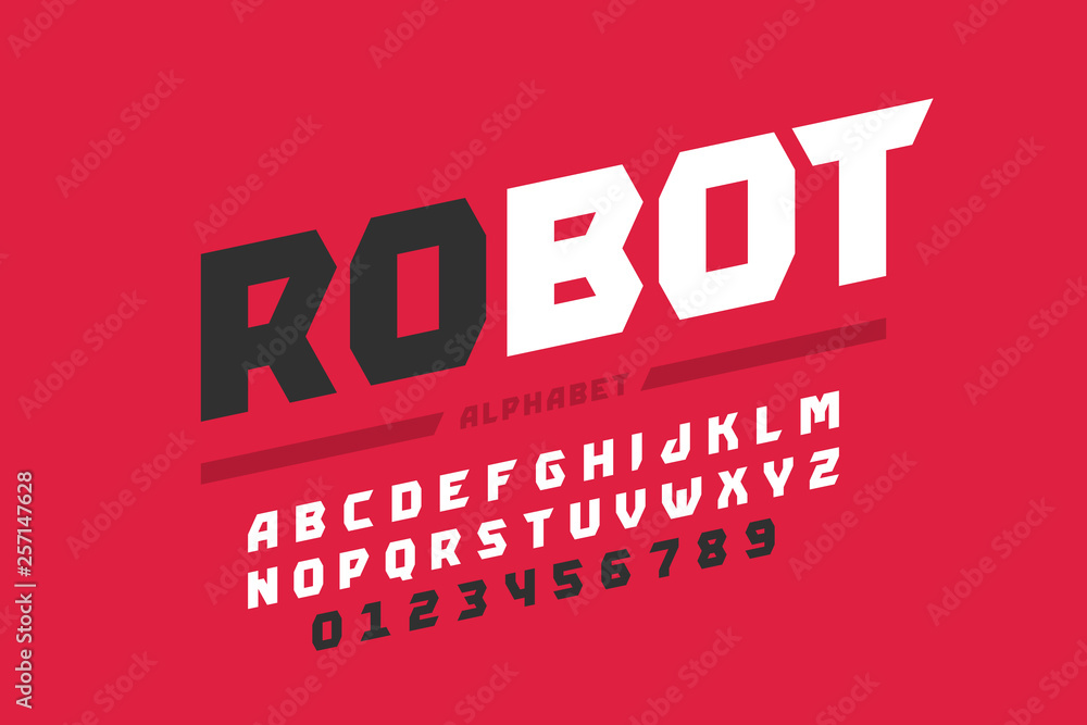 Tehnology style font design, robot, alphabet letters and numbers Stock ...