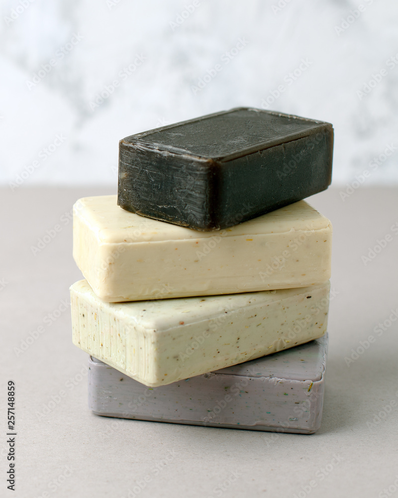 Natural soap stack, zero waste hegiene concept, natural cosmetic ...